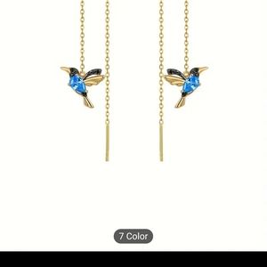 Jewelry | Newpretty Cz Hummingbird Threaded Earrings In Gold | Poshmark